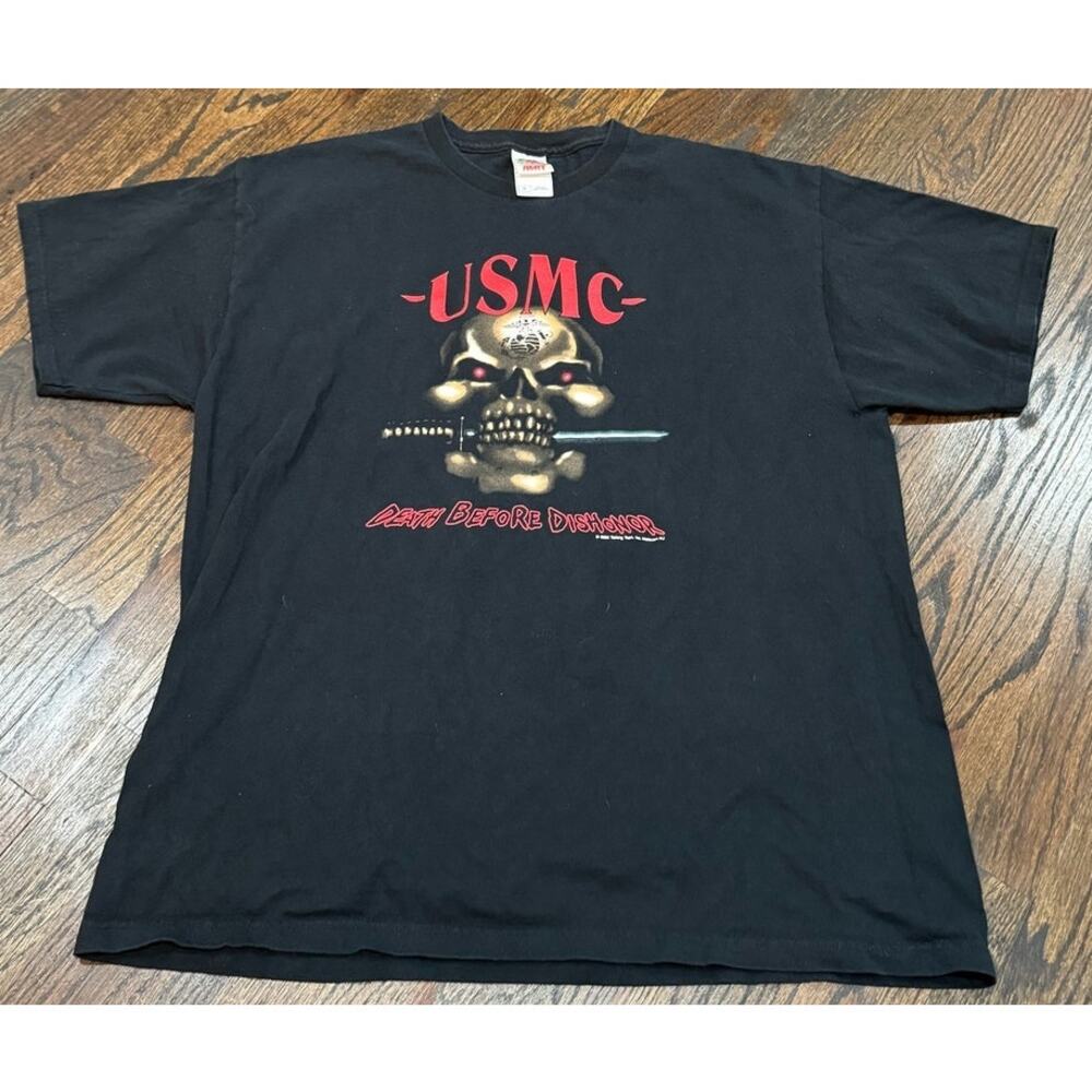 2002 Vintage Usmc Death Before Dishonor Skull T-Shirt… - Gem